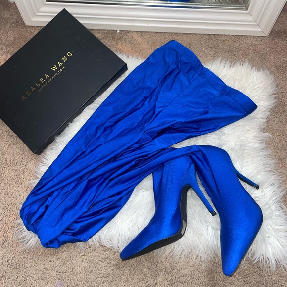 AKIRA | Shoes | New Azalea Wang Star Stretch Stiletto Pant Boot In Blue | Poshmark
